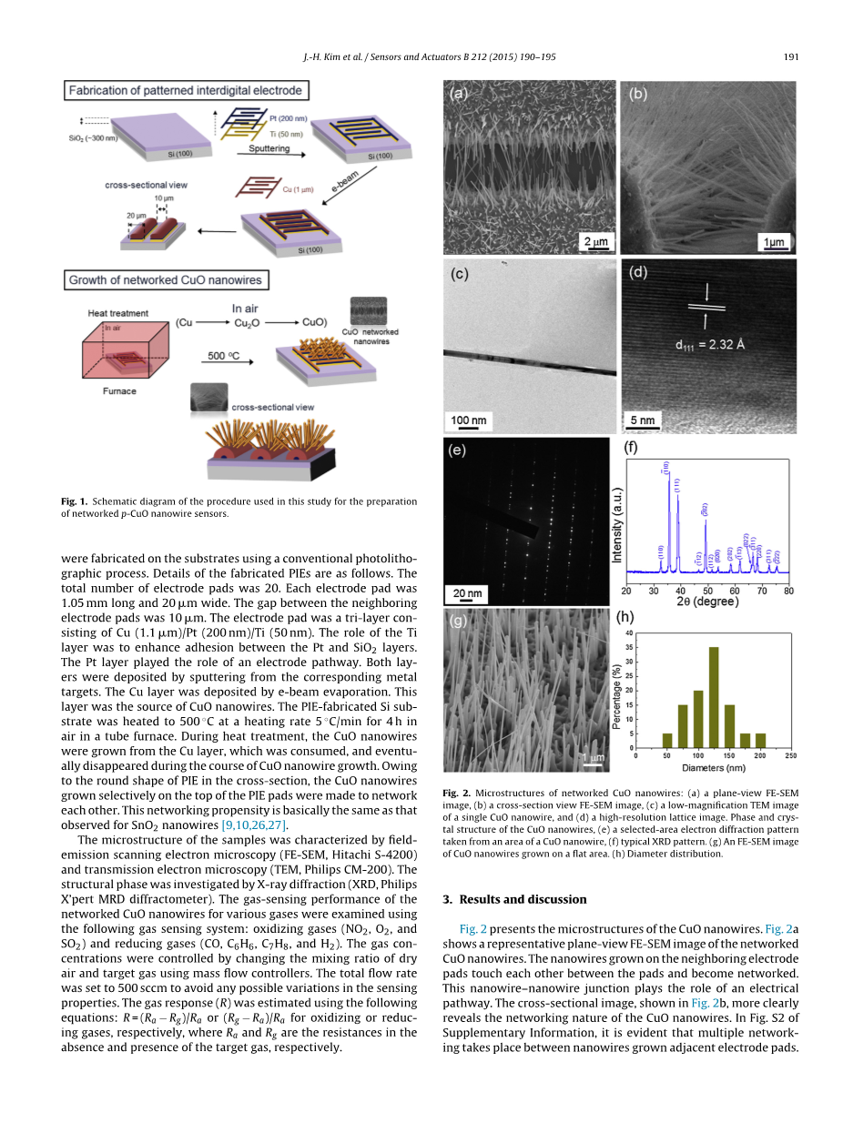 网络化p型CuO纳米线的生长机理和传感特性的研究外文翻译资料-外文翻译网