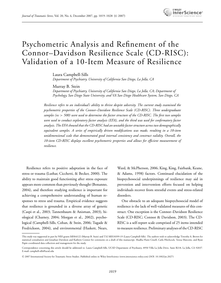 康纳-戴维森复原量表（CD-RISC)的制定外文翻译资料-外文翻译网