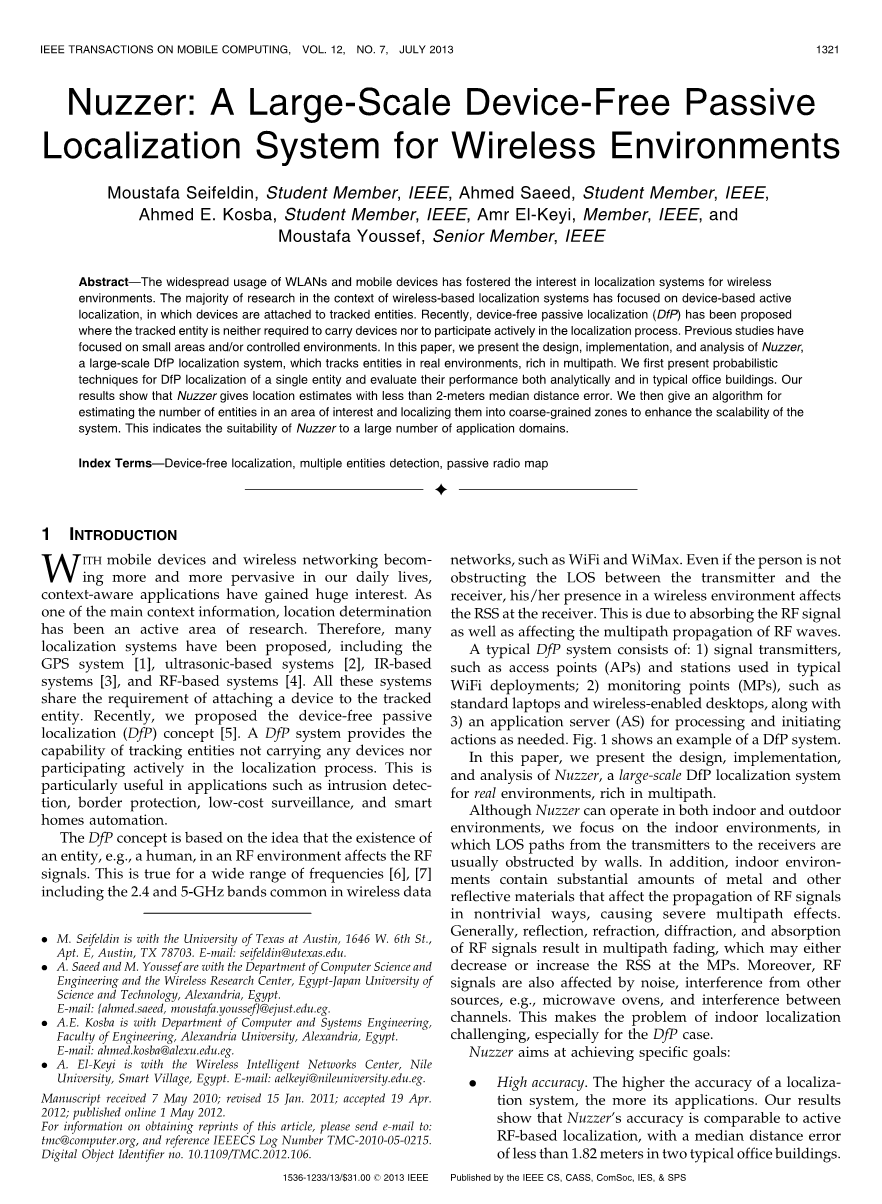 Nuzzer：一种大型的不依赖于设备的无线定位系统外文翻译资料-外文翻译网