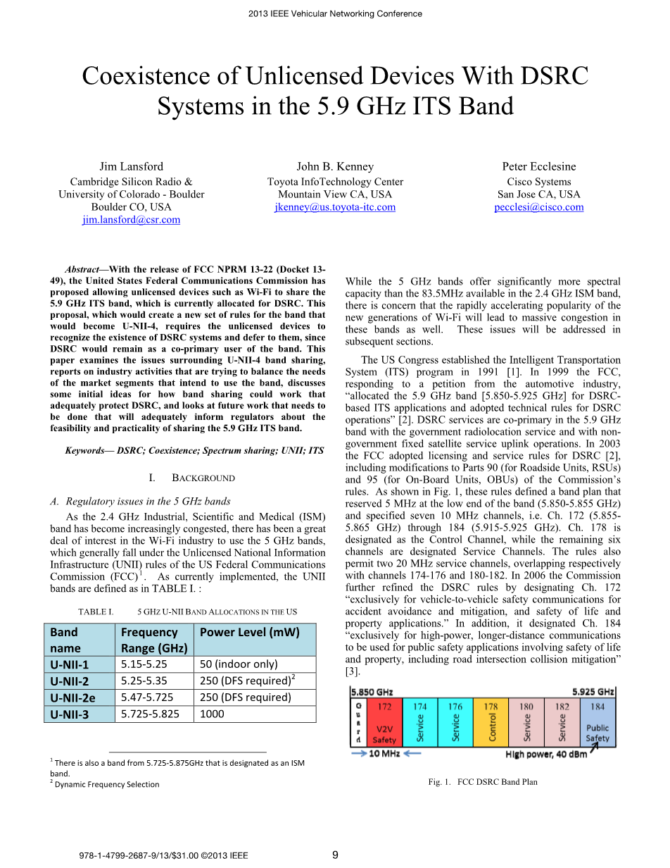 DSRC系统与无证设备在5.9GHz的频段共存外文翻译资料-外文翻译网