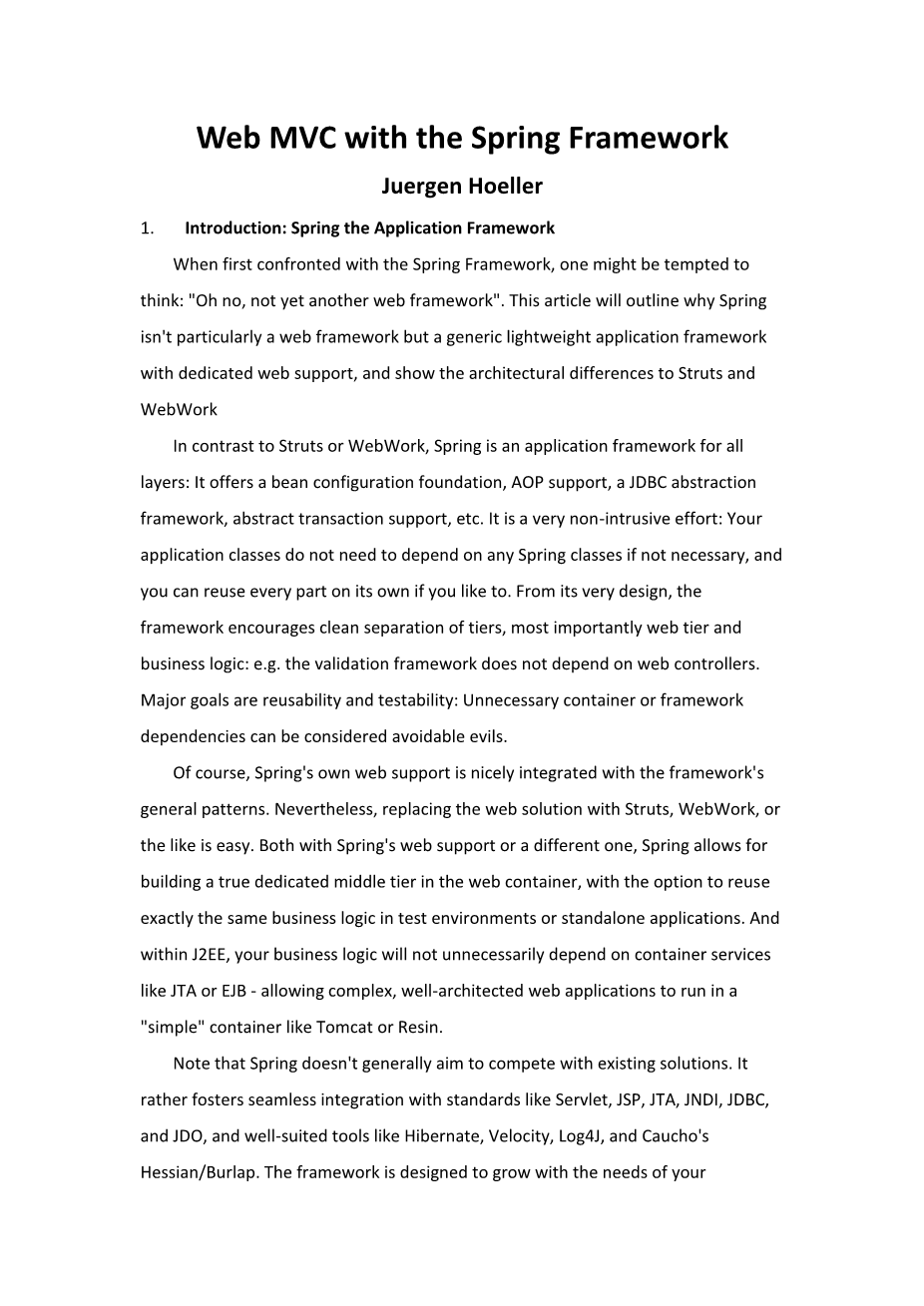 Spring的web MVC 构架模式外文翻译资料-外文翻译网