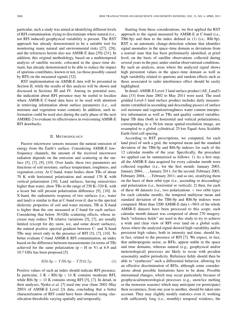 AMSR-E C波段的无线电频率干扰信号的多瞬时调查外文翻译资料-外文翻译网