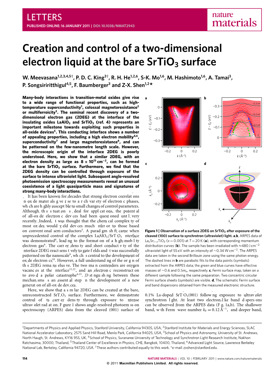 在裸露的SrTiO3表面二维电子液的产生和调控外文翻译资料-外文翻译网