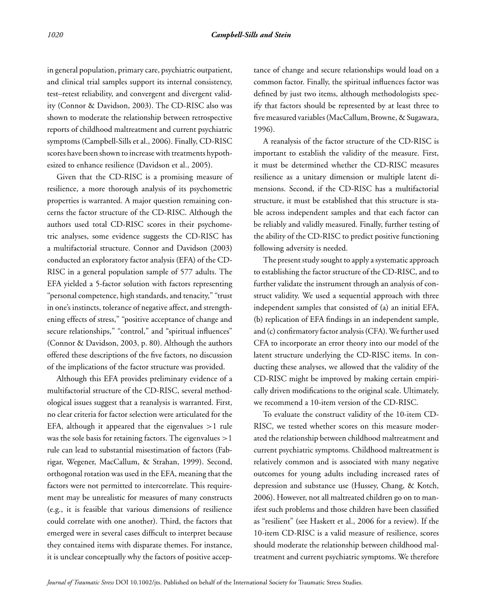 康纳-戴维森复原量表（CD-RISC)的制定外文翻译资料-外文翻译网