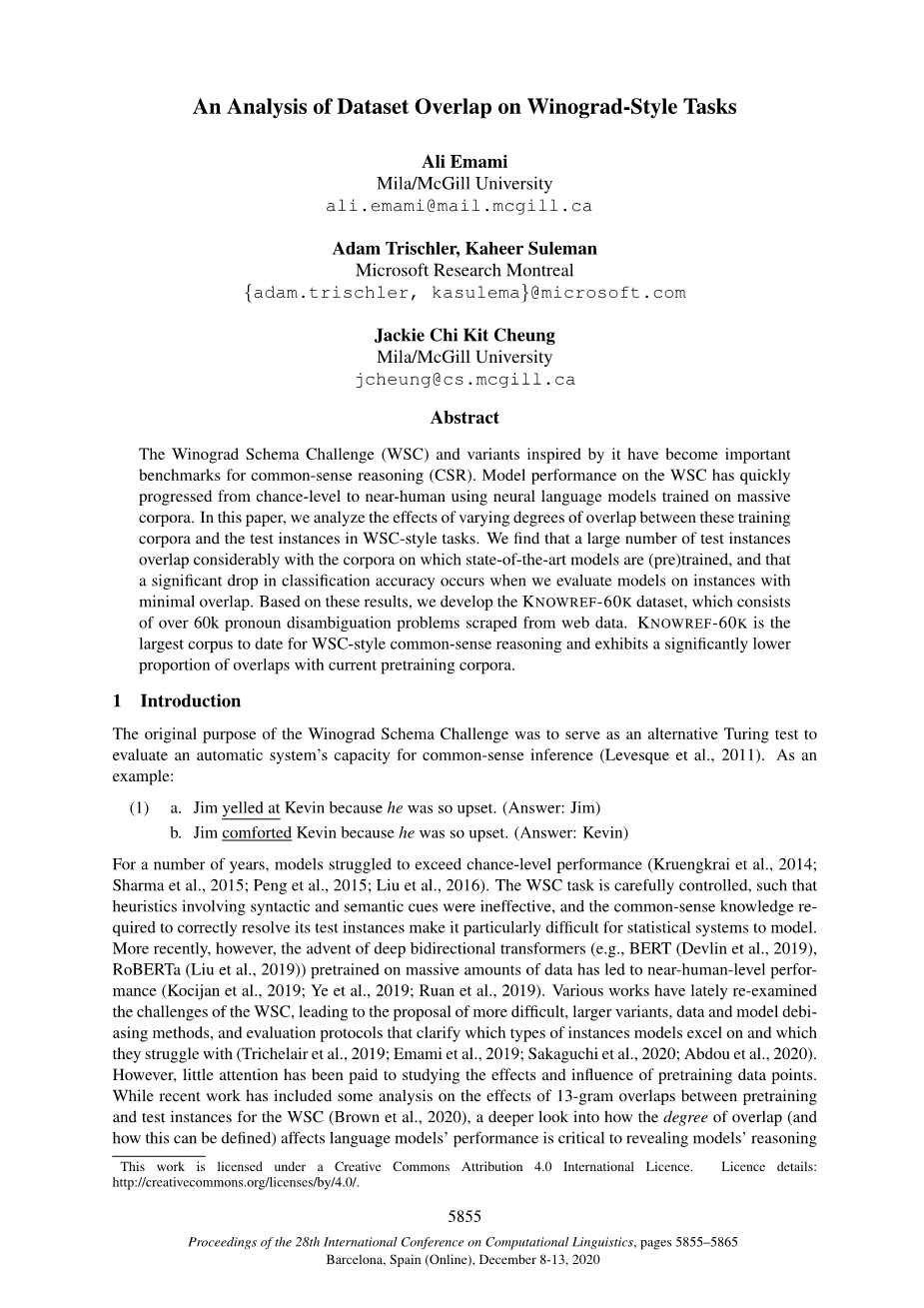 Winograd-style任务的数据集重叠分析外文翻译资料-外文翻译网